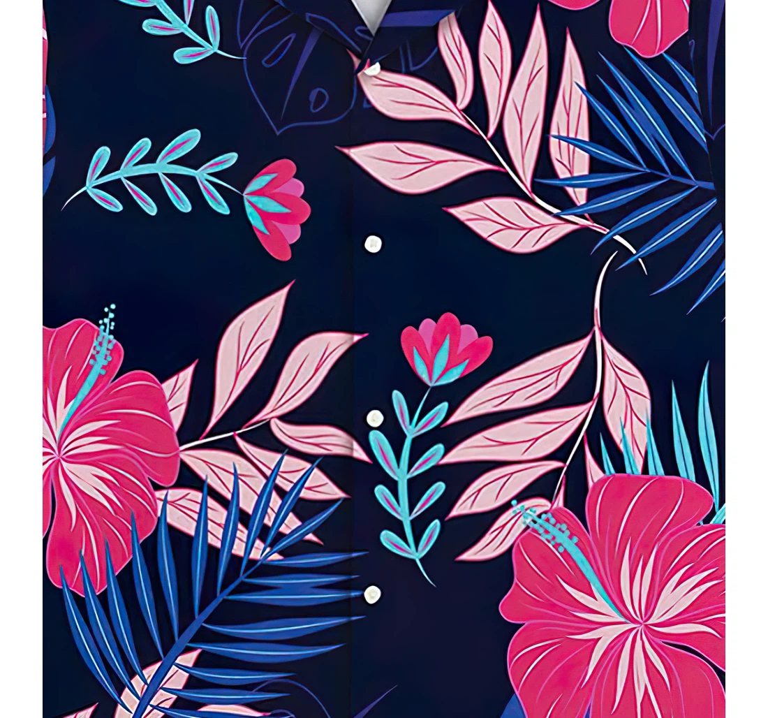 Hibiscus Flower Fern Areca Leaves Short Tall Hawaiian Shirt Button Up